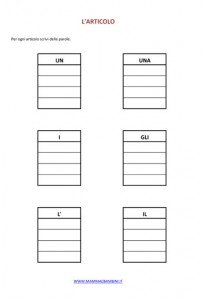 Esercizi grammatica: gli articoli - Mamma e Bambini
