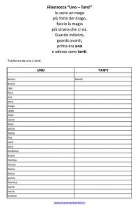 Esercizio su parole al singolare e plurare - Mamma e Bambini