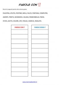 Esercizi parole con la lettera T - Mamma e Bambini