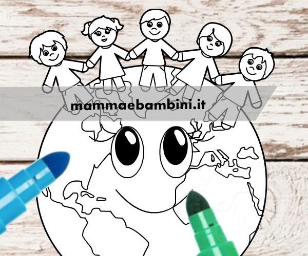 Disegno Terra da colorare - Mamma e Bambini