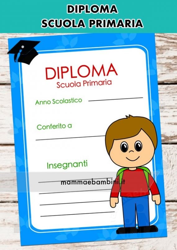Disegno diploma per scuola primaria - Mamma e Bambini