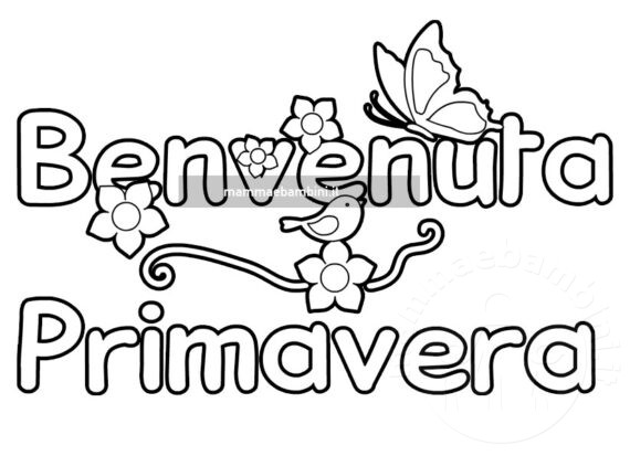Scritta Benvenuta Primavera da colorare - Mamma e Bambini
