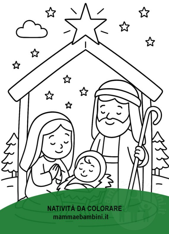 Presepe stilizzato da colorare - Mamma e Bambini